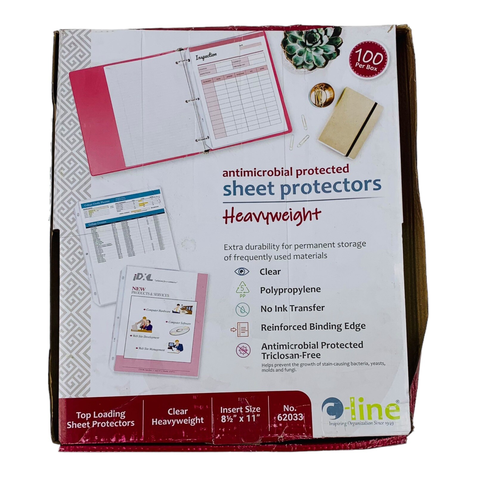 100 Count C-Line Clear Heavyweight Letter Size Sheet Protectors 3 Hole ...