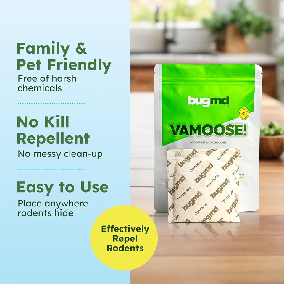 BugMD Vamoose - Rodent Pouches (1 Pack, 4 Pouches), Plant-Powered Rat ...