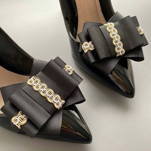 Unique Black Shoe Clips with Handmade Ribbon and Bow for Wedding ...