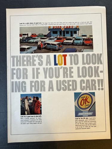 Vtg 1960s Ad Chevrolet Used OK Cars, Look for the OK Sign | eBay