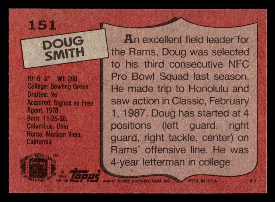 Doug Smith 1987 Topps #151 Los Angeles Rams | eBay
