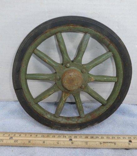 Antique Primitive Wooden Spoke Carriage Wagon Buggy Wheel Steel Rim ...