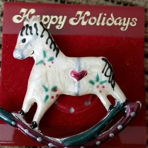 Happy Holidays Rocking Horse Christmas Pin | eBay
