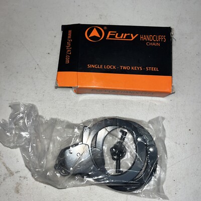 Fury Single Lock Handcuffs With Chain Link & Keys Included Black Steel ...