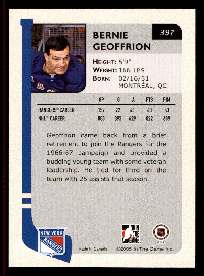 2004-05 ITG Franchises Sportsfest #397 Bernie Geoffrion /10 | eBay