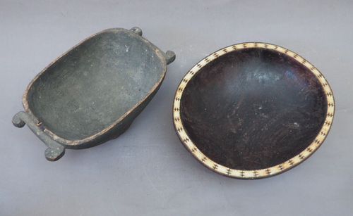 TWO GOOD SMALL OCEANIC TRIBAL ART SOLOMON ISLANDS WOODEN FOOD BOWLS ...