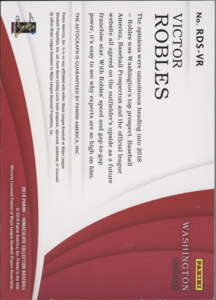 2018 IMMACULATE COLLECTION VICTOR ROBLES RDS-VR RC DEBUT SIGNATURE /99 ...