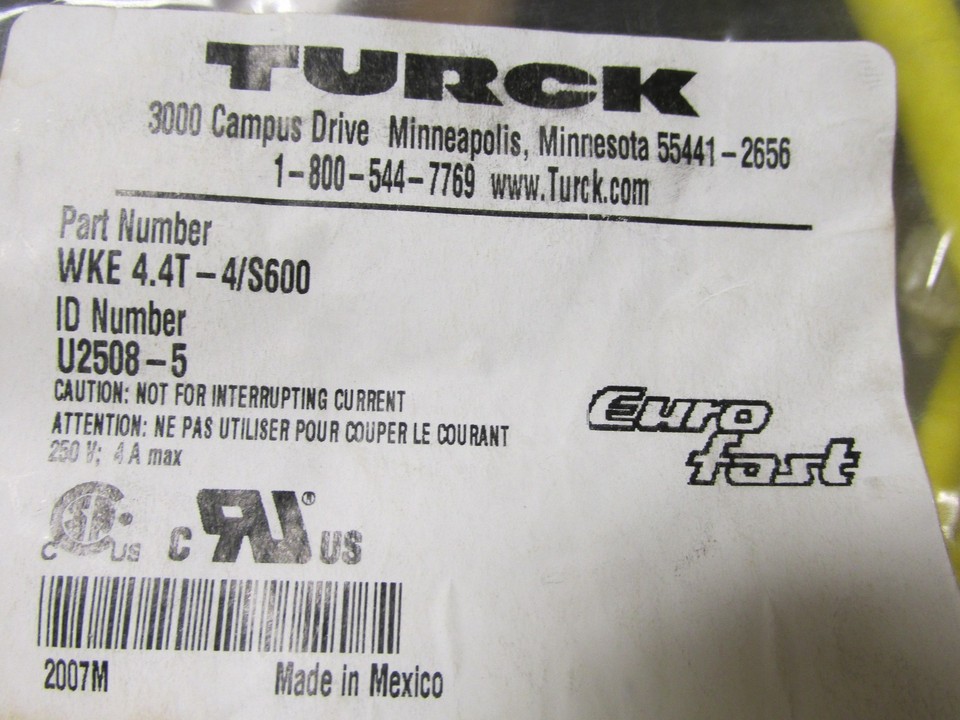 * TURCK QUICK-CONNECT CORD SET WKE 4.4T-4/S600 ...... US-01F | eBay