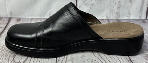 Array Black Leather Slip-On Mules Comfort Shoes Women’s Size 8M Casual ...