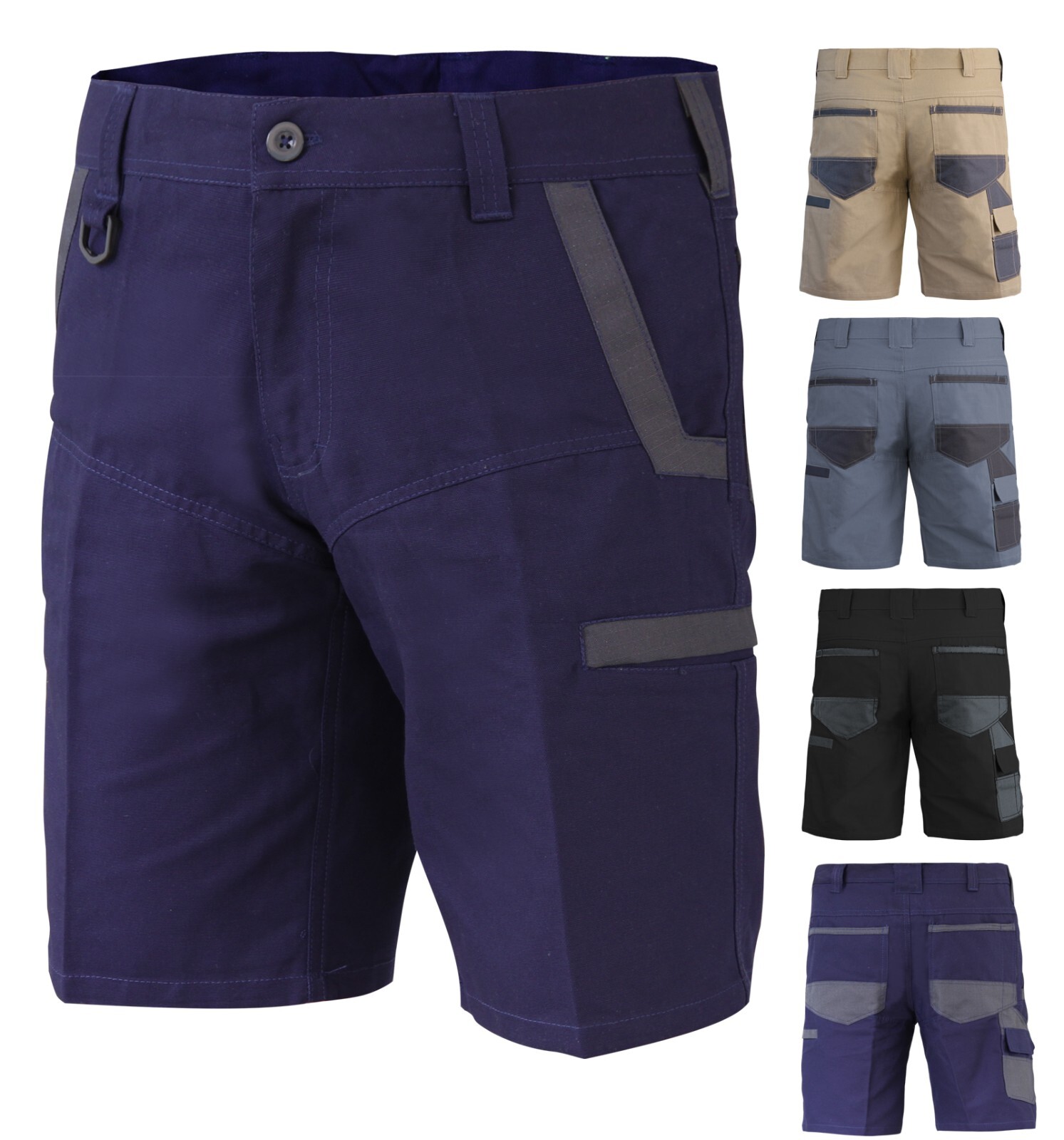 Mens WORK CARGO SHORTS Cotton Drill MULTI POCKETS UPF 50+ TRADIE HEAVY ...