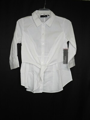 NWT EVERYDAY JANE SOLID WHITE 2 PC LOOK TIE FRONT 3/4 SLEEVE BLOUSE SZ ...