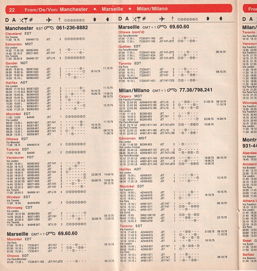 Air Canada timetable 1975/04/27 regional for Europe | eBay