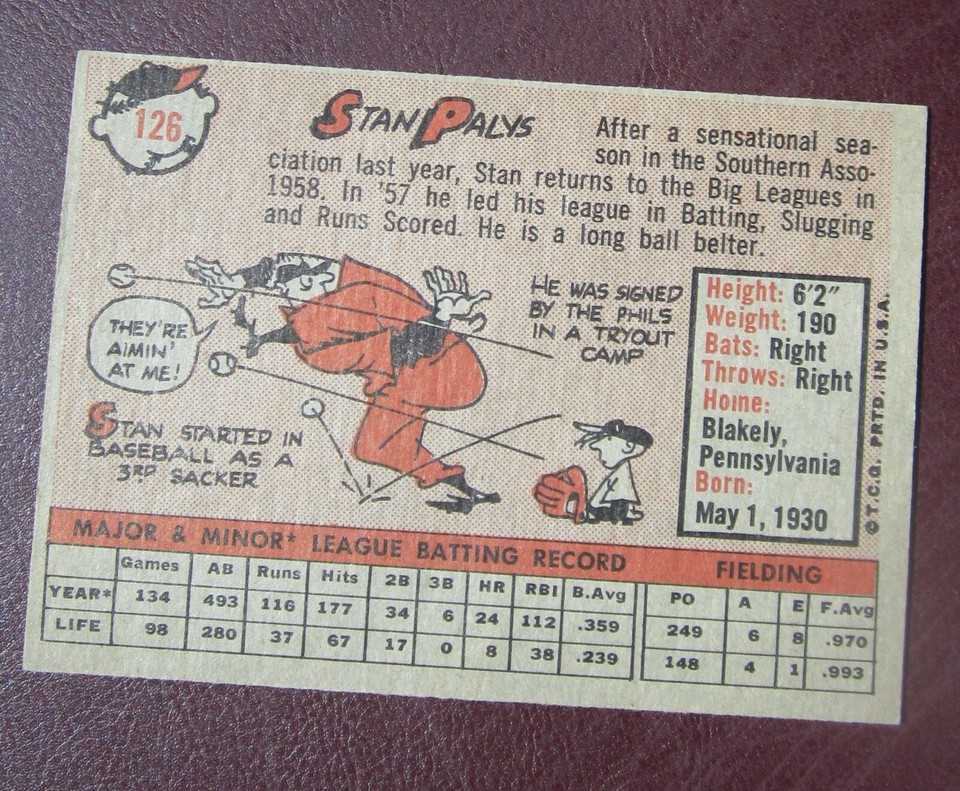 1958 Topps Stan Palys (Cincinnati Reds) #126 NRMT | eBay