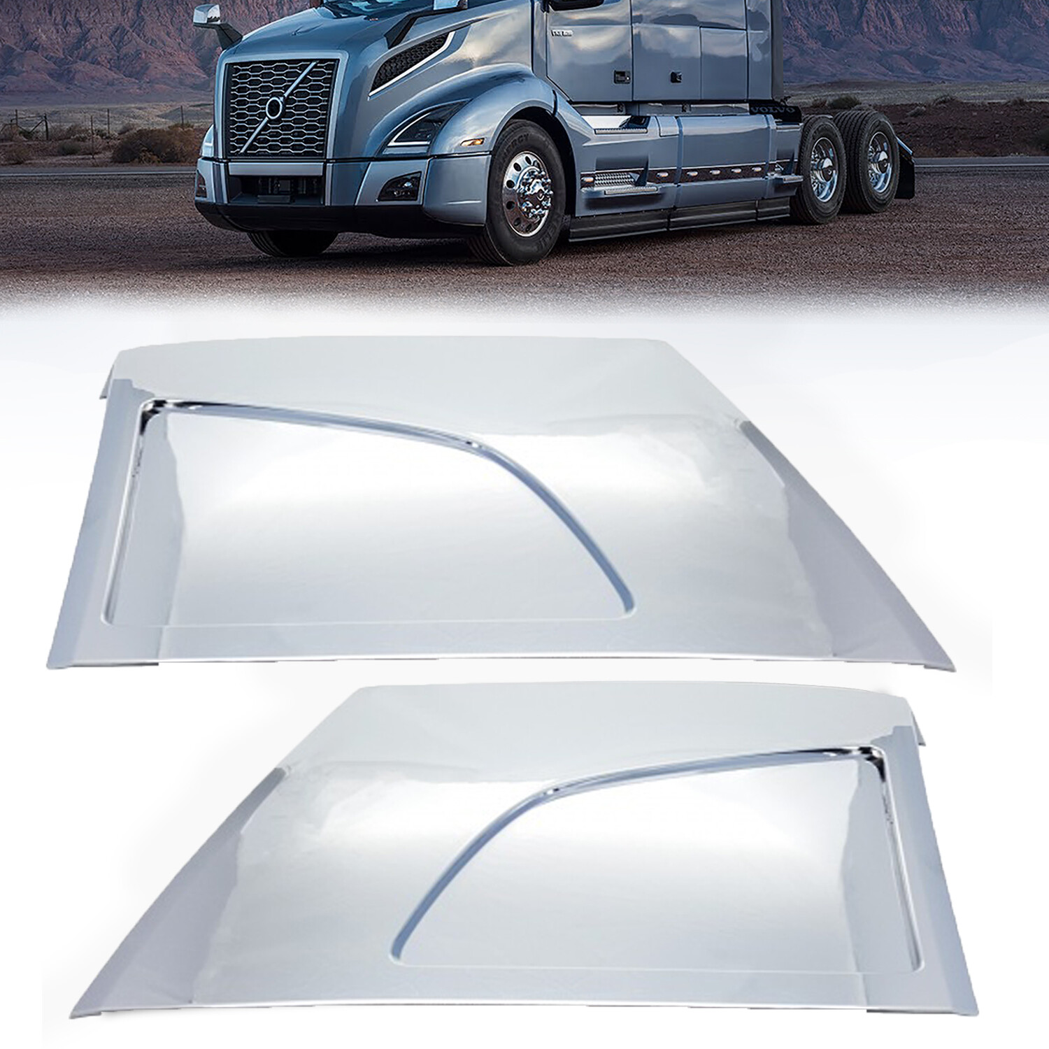 PAIR Chrome Bumper Cover w/o Fog Light Hole for 2018+ Volvo VNL Left ...