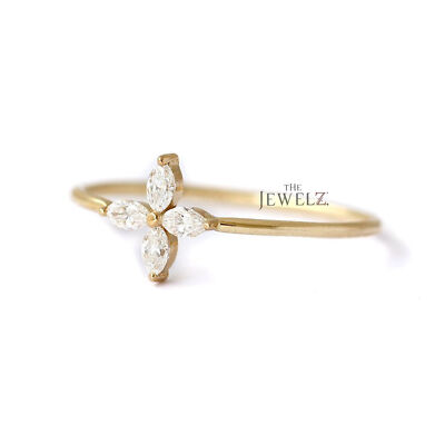 14K Gold 0.32 CT Marquise Shape VS/F-G Diamond Floral Band Ring - The ...
