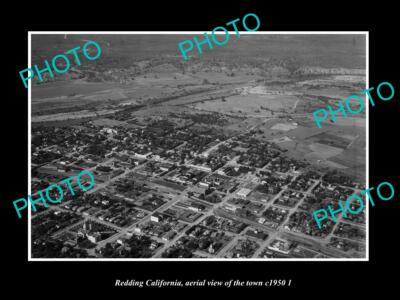 OLD POSTCARD SIZE PHOTO REDDING CALIFORNIA AERIAL VIEW OF THE TOWN ...