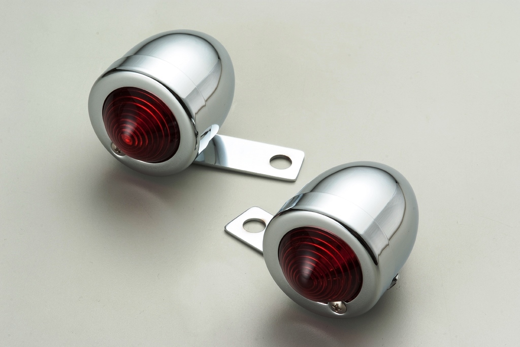 Red Bullet Lights with mounting bracket, Chrome. Single Filament; HD ...