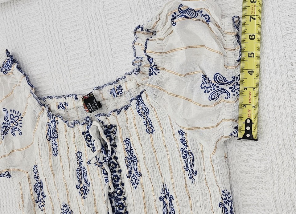 NWT Me 2 Magic Anthropologie White Blue Metallic Tiered Maxi Dress 2X ...