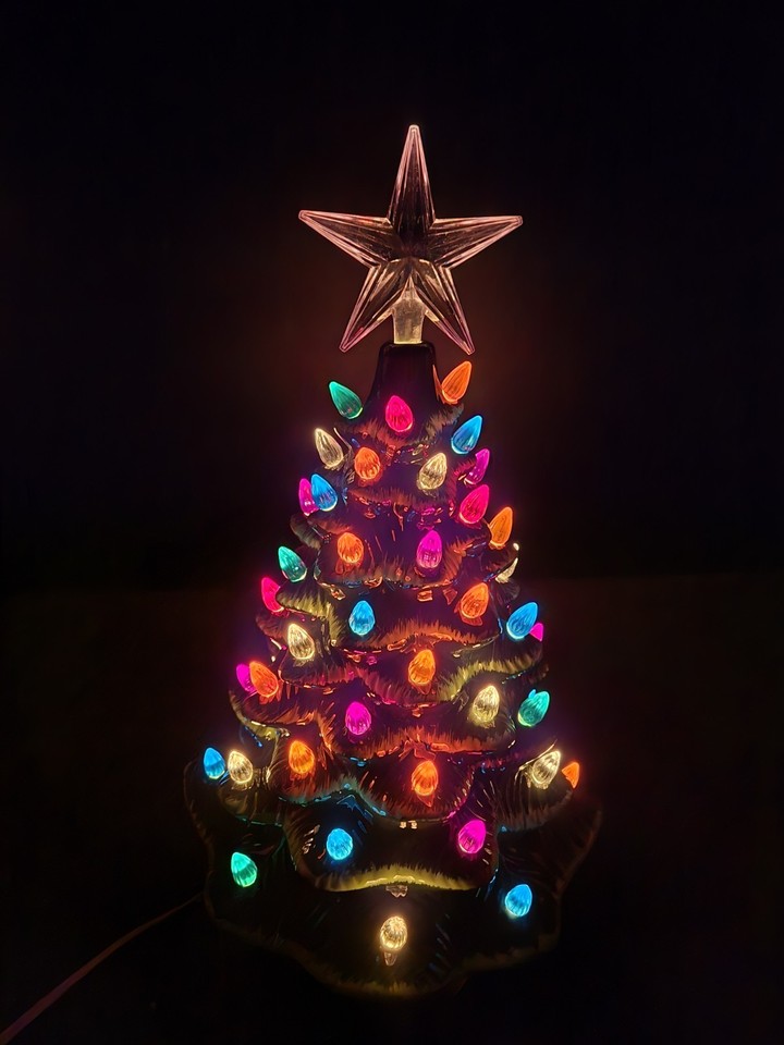 Lighted Green Ceramic Christmas Tree Electric Colored Lights 15” Hobby ...