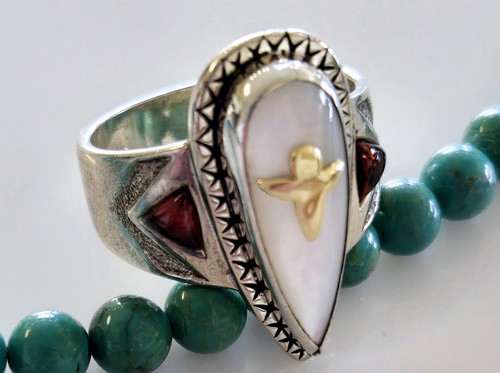 CAROLYN POLLACK Relios Sterling & 14K Gold Mother of Pearl Ring Size 10 ...