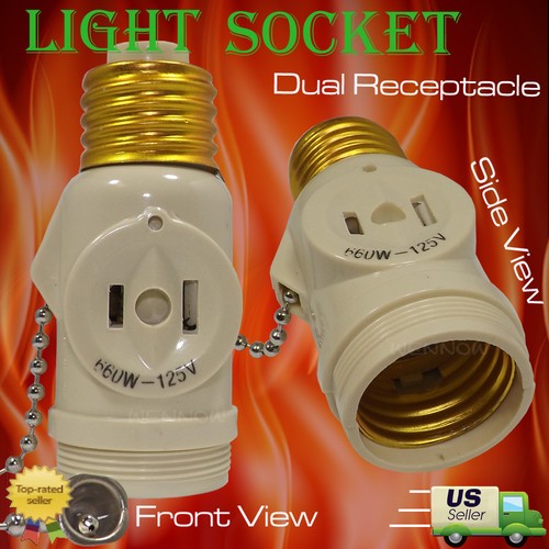 Light Bulb Switch Socket Pull Chain Dual Receptacle Easy Instal - Black ...
