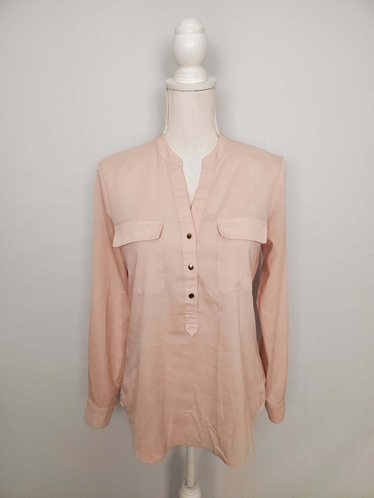 Ivanka Trump Blush Beige Popover Blouse Roll Tab Slee… - Gem