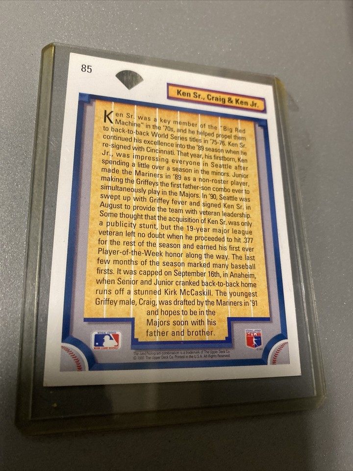1992 Upper Deck Bloodlines Ken Sr, Ken Jr., Craig Griffey #85 Seattle ...