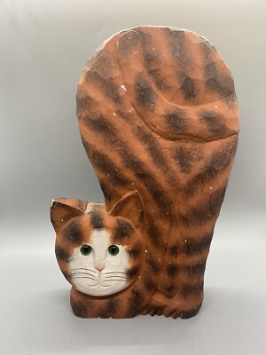 James Haddon signed vintage wooden hand carved painted folk art cat 10. ...