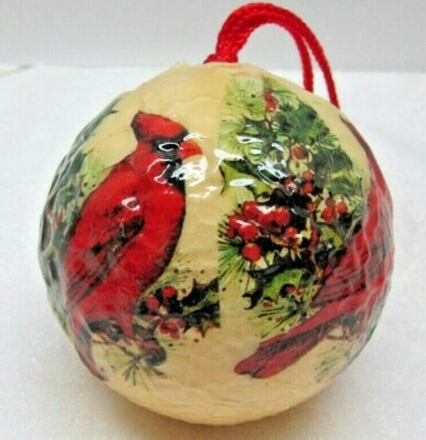 Vintage Paper Mache Christmas Ball Ornament - Decoupage Cardinal | eBay