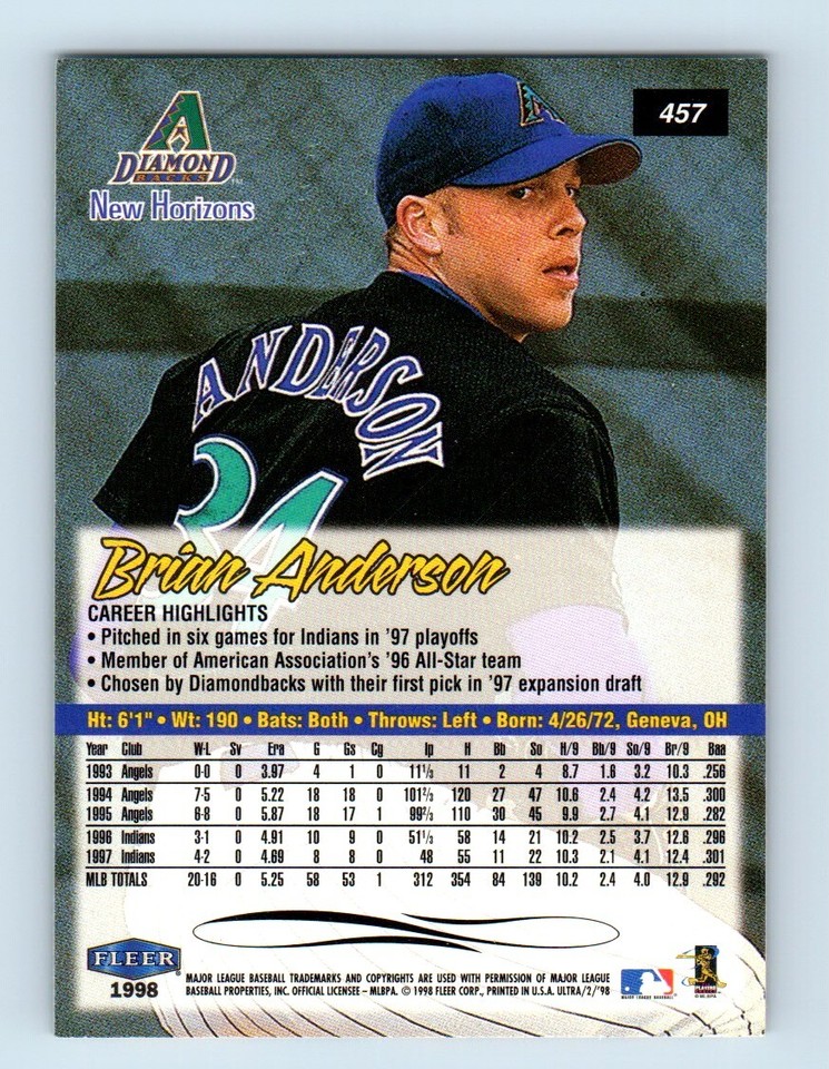 1998 Ultra Brian Anderson Arizona Diamondbacks #457 | eBay