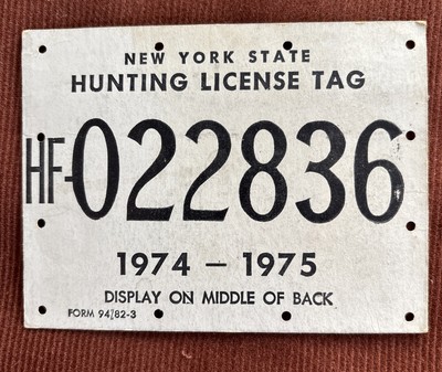 Vintage 1974-1975 NYS Hunting License Back Tag | eBay