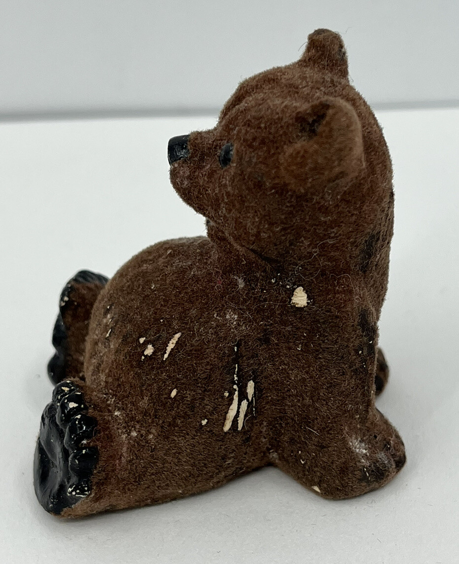 Vintage Retro Fuzzy Flocked Ceramic Brown Bear Figurine Flocking Worn ...
