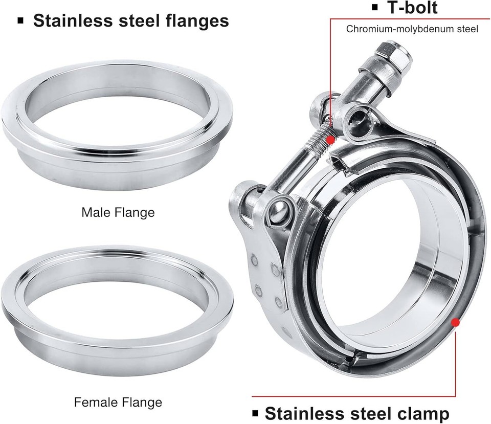 2PCS 4inch V-band Clamp 4in stainless steel Flange Male-Female for ...