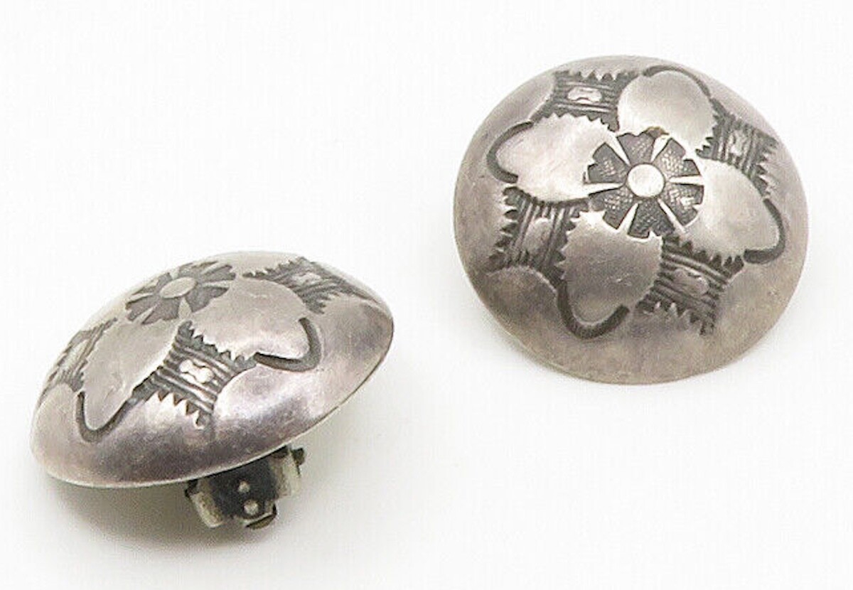 Navajo Textured Dome Button Hand Constructed & Stamped Earrings Omega ...