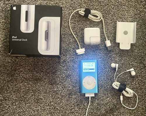 2005 Apple IPod Mini 2nd Gen 6Gb RARE BLUE M9803LL, Box Dock Set ...