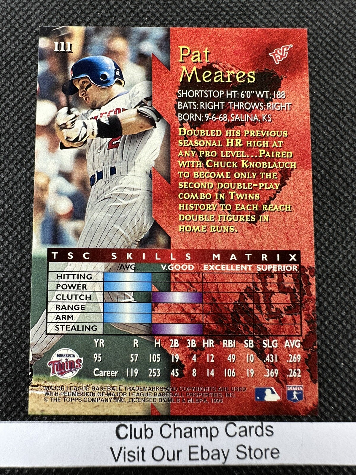 1996 #111 Pat Meares Topps Stadium Club Baseball Twins | eBay