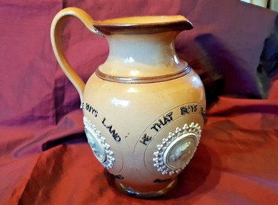Doulton Lambeth Motto Jug - Circa 1895 'He Who Buys Good Ale buys ...