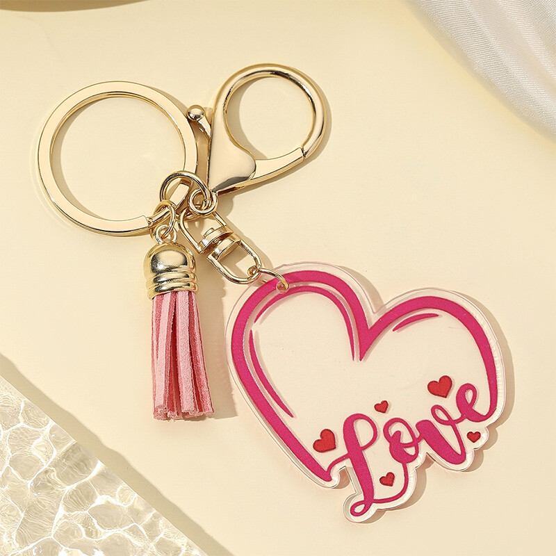 Valentine's Day English Alphabet Keychain Pink Love Tassel Keyring ...