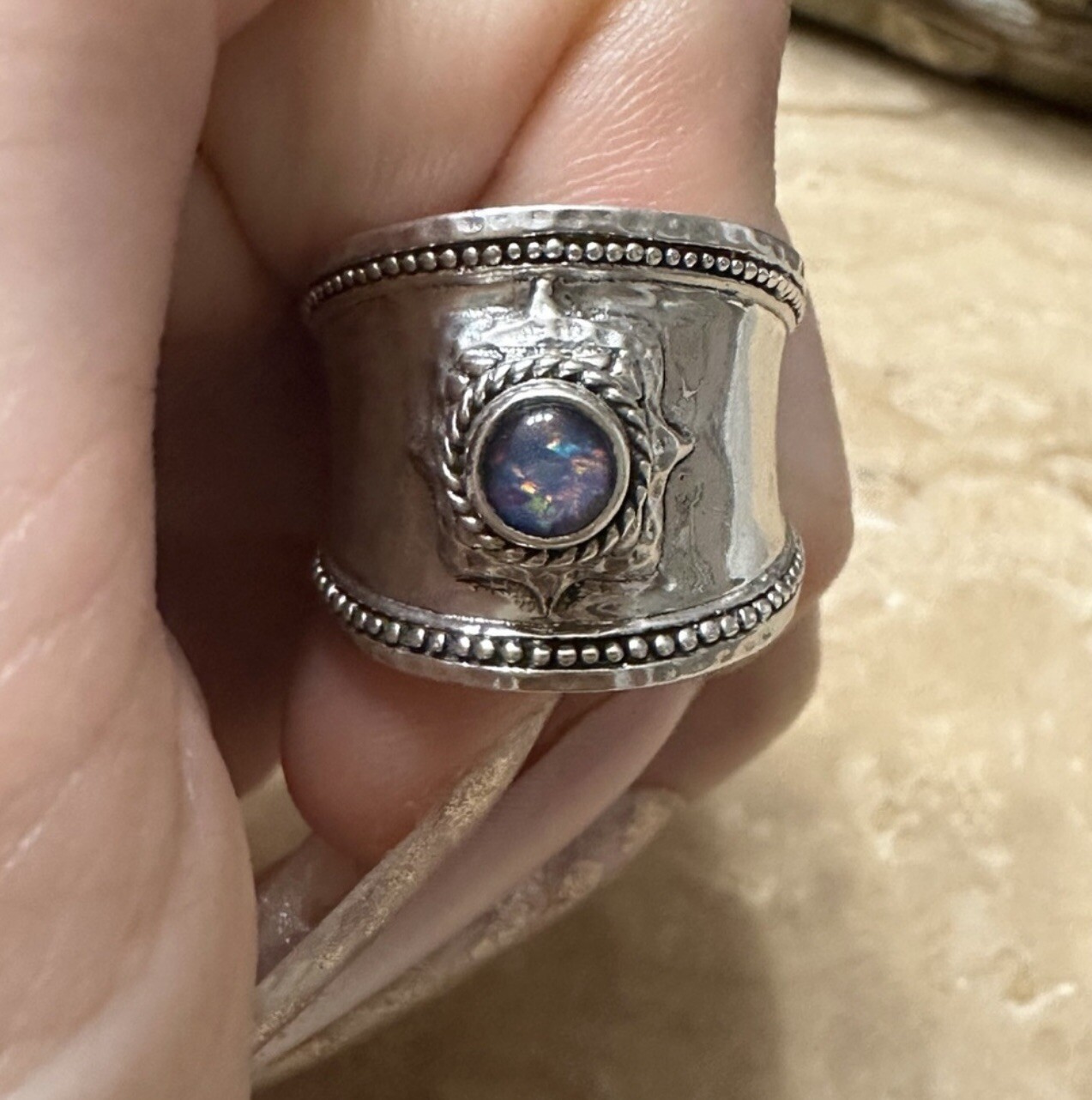Gorgeous sterling silver australian opal watermark artisan of bali ring ...