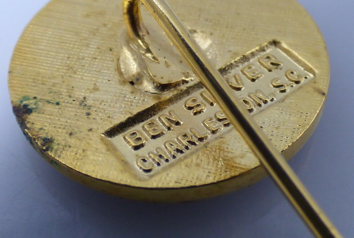 Ben Silver Stick Pin Society of 1824 Charleston SC Gold Tone Red Enamel ...