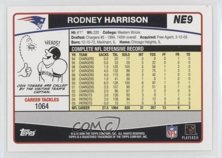 2006 Topps New England Patriots Rodney Harrison #NE9 0q3 | eBay UK