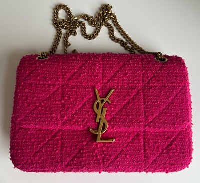 Jamie Medium YSL Patchwork Boucle Tweed Shoulder Bag in color MAGENTA ...
