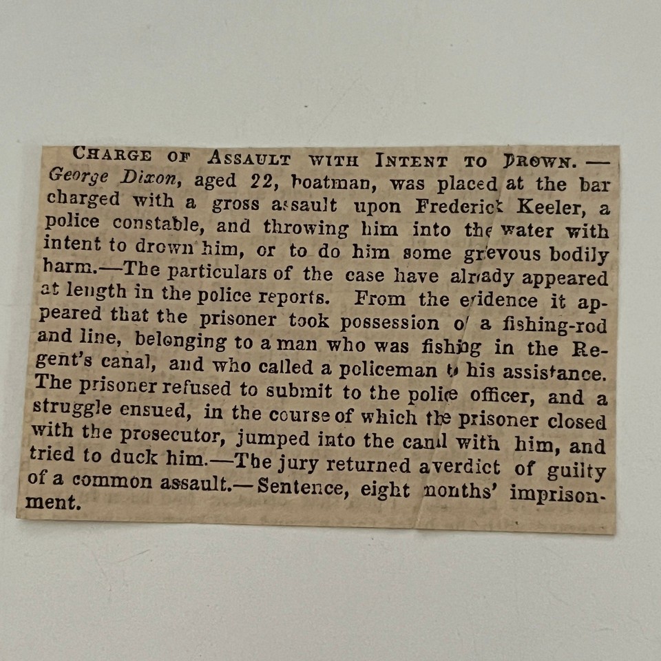 Charge of Assault with Intent to Drown 1844 London Newspaper Clipping ...