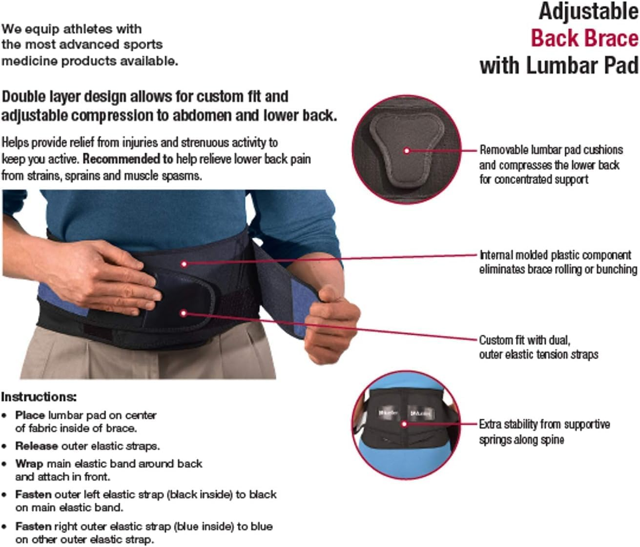 255 Lumbar Support Back Brace with Removable Pad, Black, Regular ...