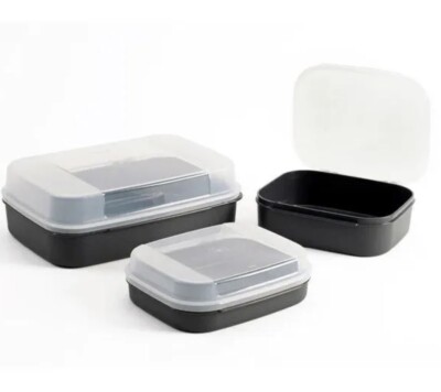 Tupperware Slim Storage Set of 3 Attached Flip Lid Containers Black NEW ...