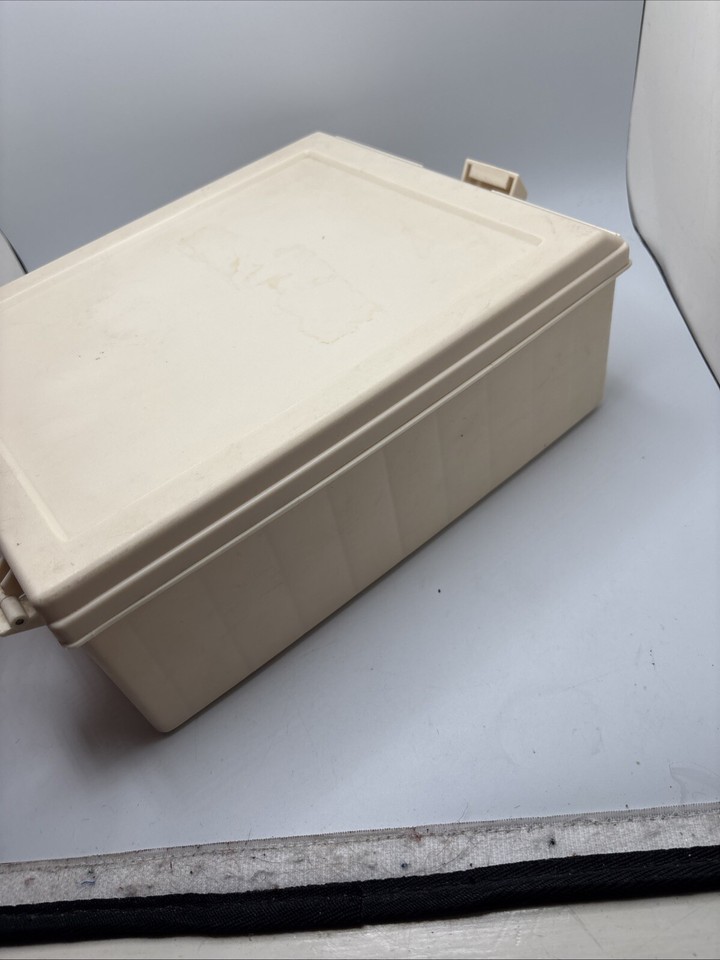 2 Rubbermaid Check File Storage Boxes 0185 Almond Portable Handle Lock ...