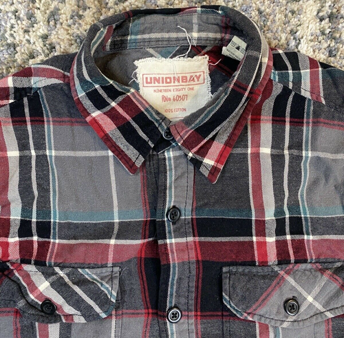 Unionbay 1981 Plaid Button Front Shirt Mens Size Medium Red Black Gray ...