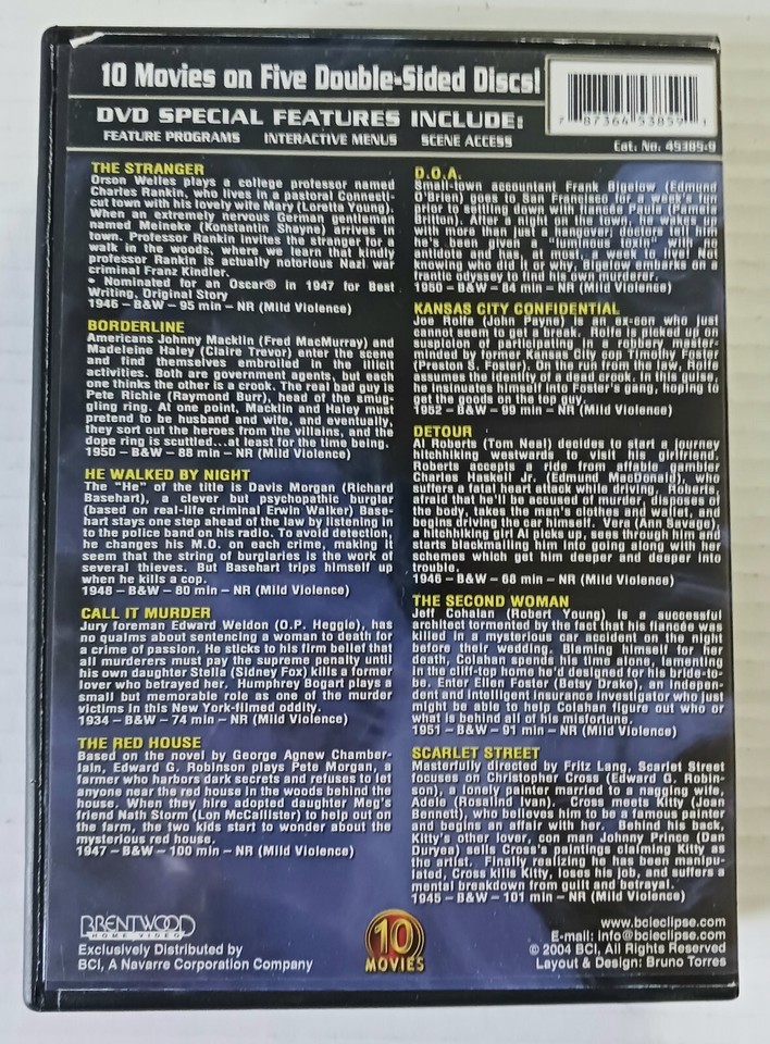 Film Noir 10 Movie Box Set - 5 Double-Sided DVDs | eBay