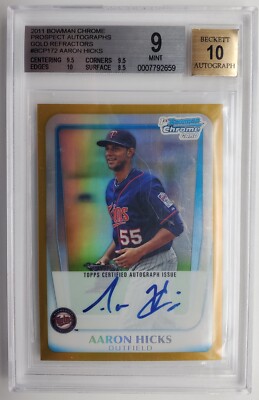 2011 Bowman Chrome Gold Refractor Aaron Hicks Autograph RC 22/50 BGS 9 ...