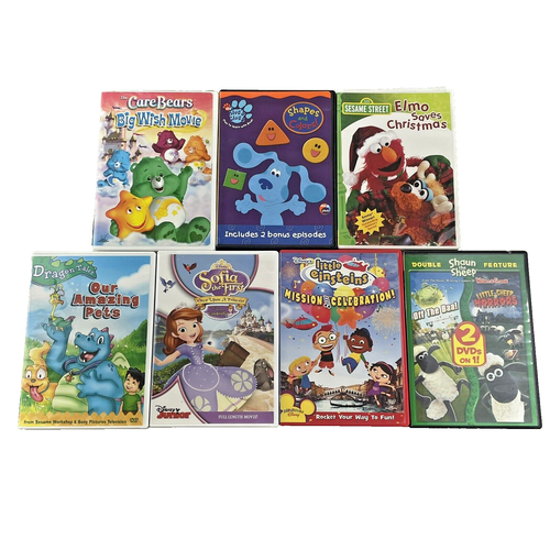 Childrens Kid Lot of 7 DVDs Elmo Blue Care Bears Shaun the Sheep ...